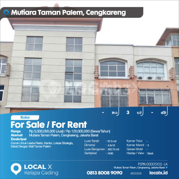 Ruko Mutiara Taman Palem, Cengkareng, Jakarta Barat | Rumah123