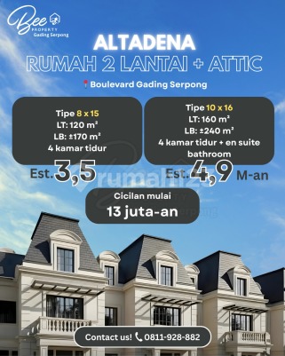 Dijual Rumah Altadena 2 Lantai + Attic Modern Harga Rp 3,5 M-an | Rumah123